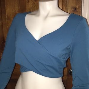 bebe | Tops | Bebe Wrap Crop Top Sz Large Blue Black Avail Nwot | Poshmark